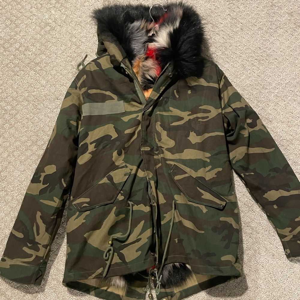 Fox Fur Lined Camo Parka Jacket - Gem